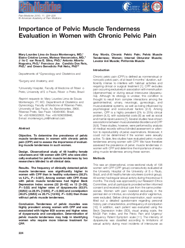 (PDF) Importance of pelvic muscle tenderness evaluation in women with ...