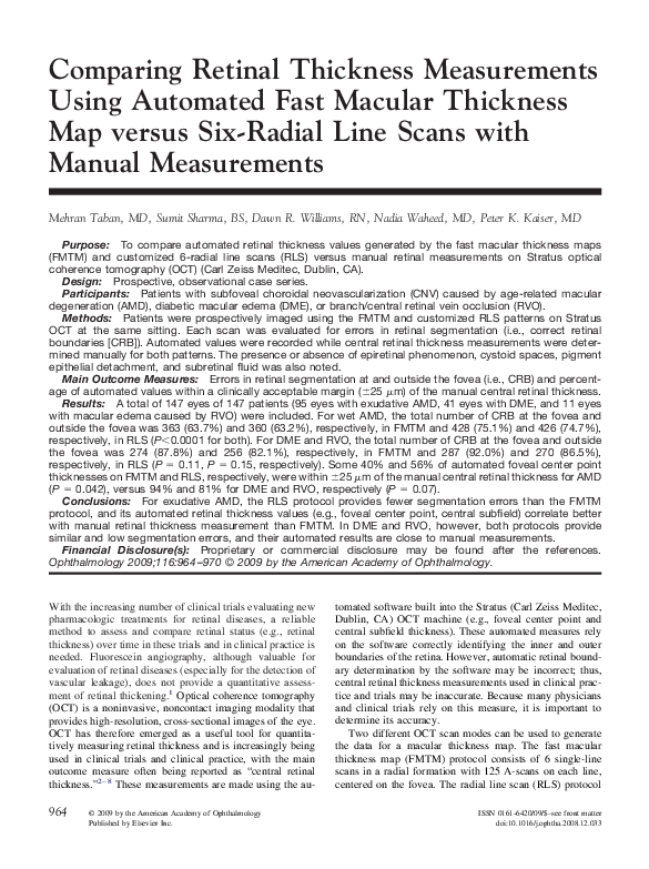 (PDF) Comparing retinal thickness measurements using automated fast ...