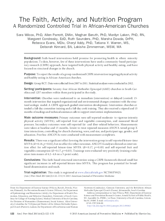 (PDF) The Faith, Activity, and Nutrition Program