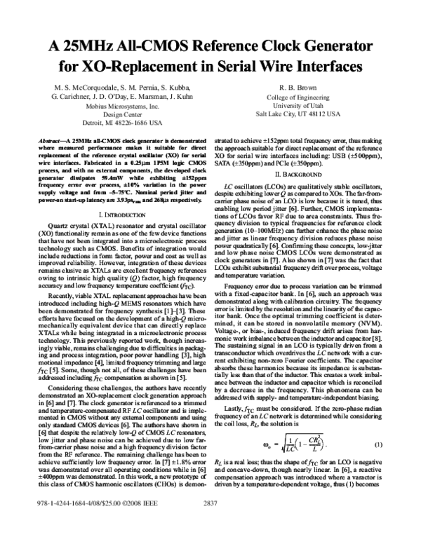 (PDF) A 25MHz all-CMOS reference clock generator for XO-replacement in ...