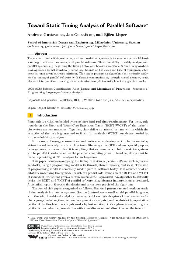 (PDF) Toward Static Timing Analysis of Parallel Software