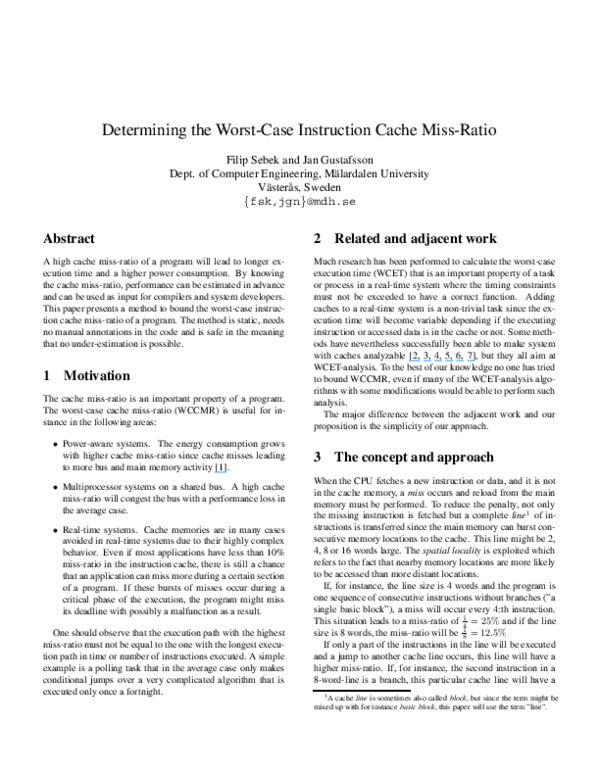 (PDF) Determining the Worst-Case Instruction Cache Miss-Ratio