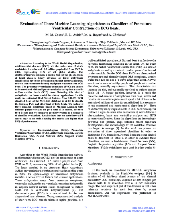 Evaluation of Three Machine Learning Algorithms as Classifiers of Premature Ventricular ...