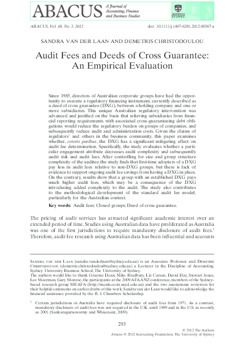 (PDF) Audit Fees and Deeds of Cross Guarantee: An Empirical Evaluation