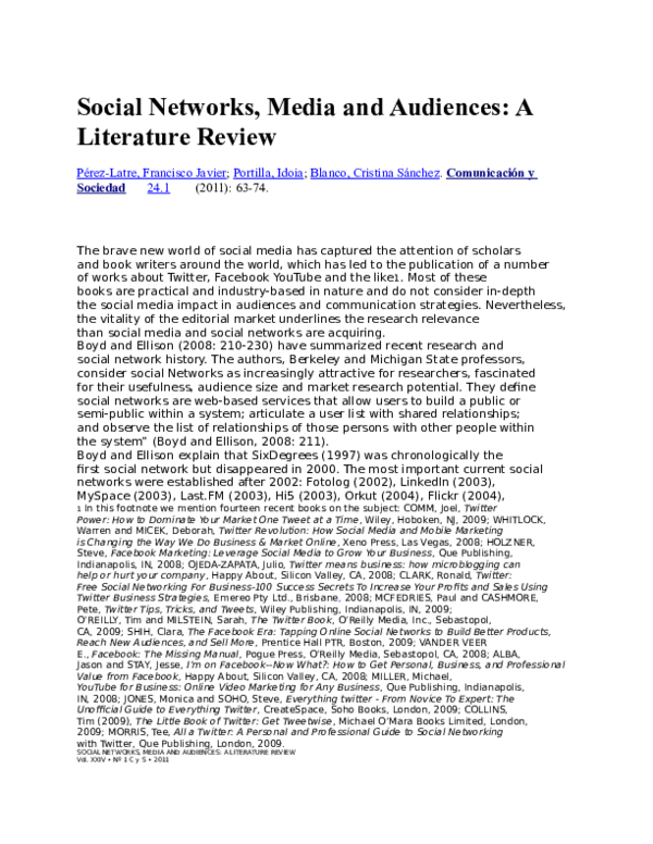 (DOC) Social Networks, Media and Audiences: A Literature Review | julia ...