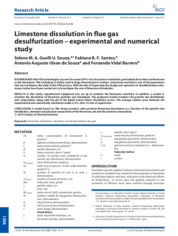 (PDF) Limestone dissolution in flue gas desulfurization-experimental ...