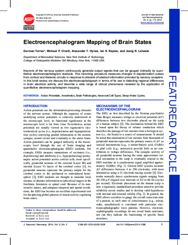 (PDF) Electroencephalogram Mapping of Brain States