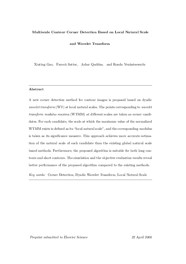 Pdf Multiscale Contour Corner Detection Based On Local Natural Scale And Wavelet Transform