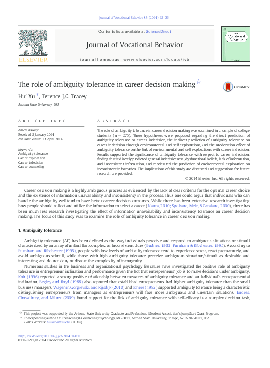 (PDF) The Role of Ambiguity Tolerance in Career Decision Making
