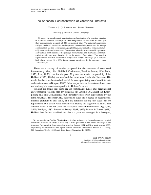 (PDF) The Spherical Representation of Vocational Interests