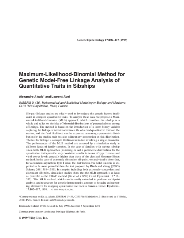 (PDF) Maximum-likelihood-binomial method for genetic model-free linkage analysis of quantitative ...