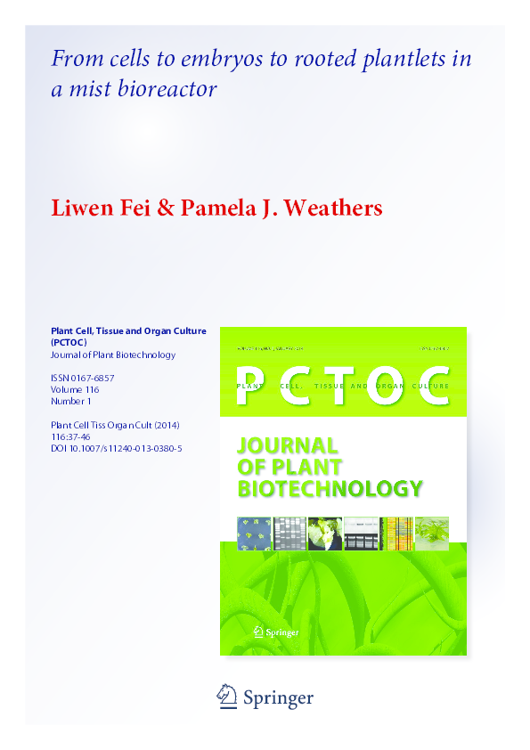 (PDF) From cells to embryos to rooted plantlets in a mist bioreactor