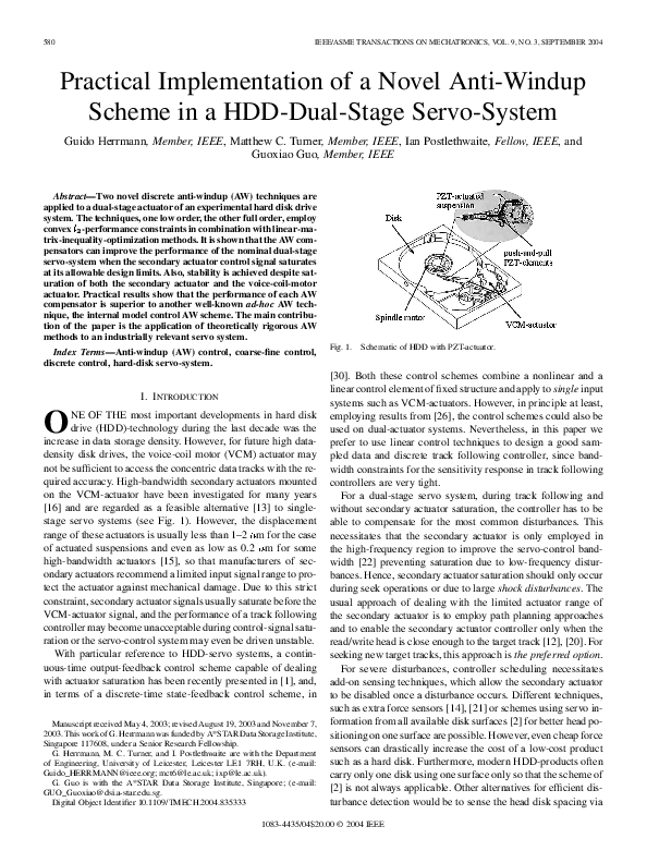 (PDF) Practical Implementation of a Novel Anti-Windup Scheme in a HDD-Dual-Stage Servo-System