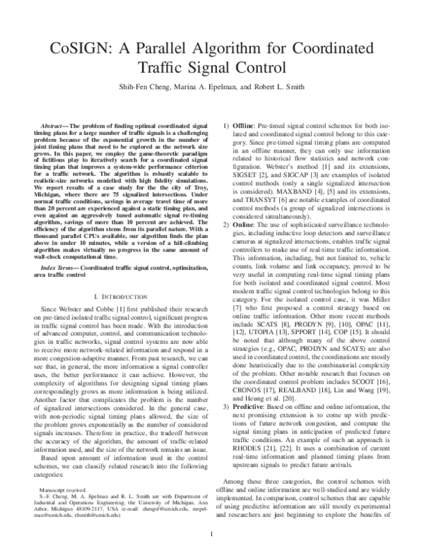 Pdf Cosign A Parallel Algorithm For Coordinated Traffic Signal Control