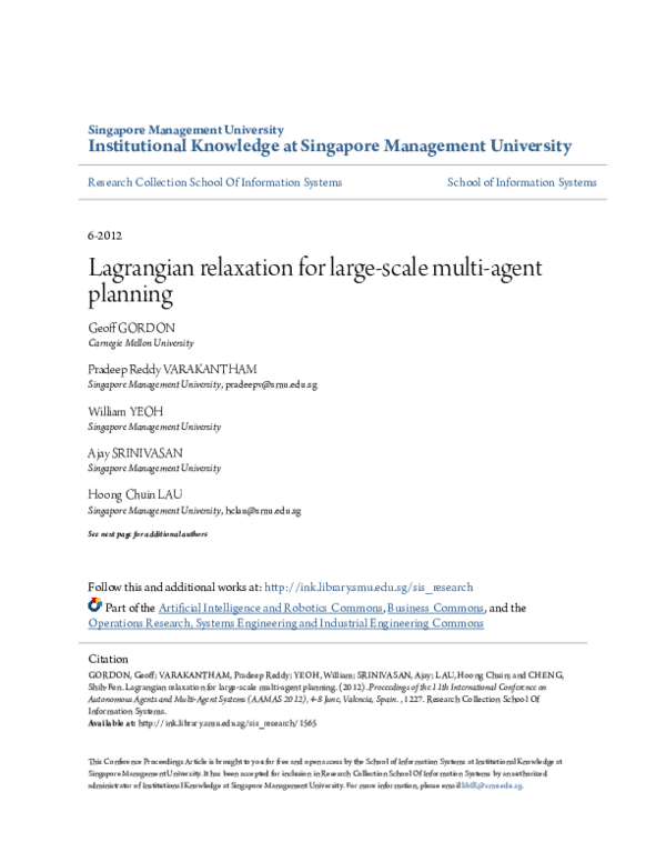 (PDF) Lagrangian Relaxation for Large-Scale Multi-agent Planning