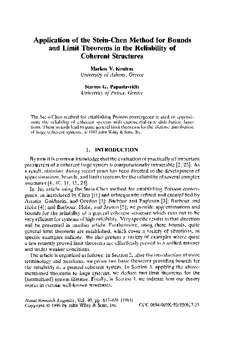 (PDF) Application of the stein-chen method for bounds and limit theorems in the reliability of ...