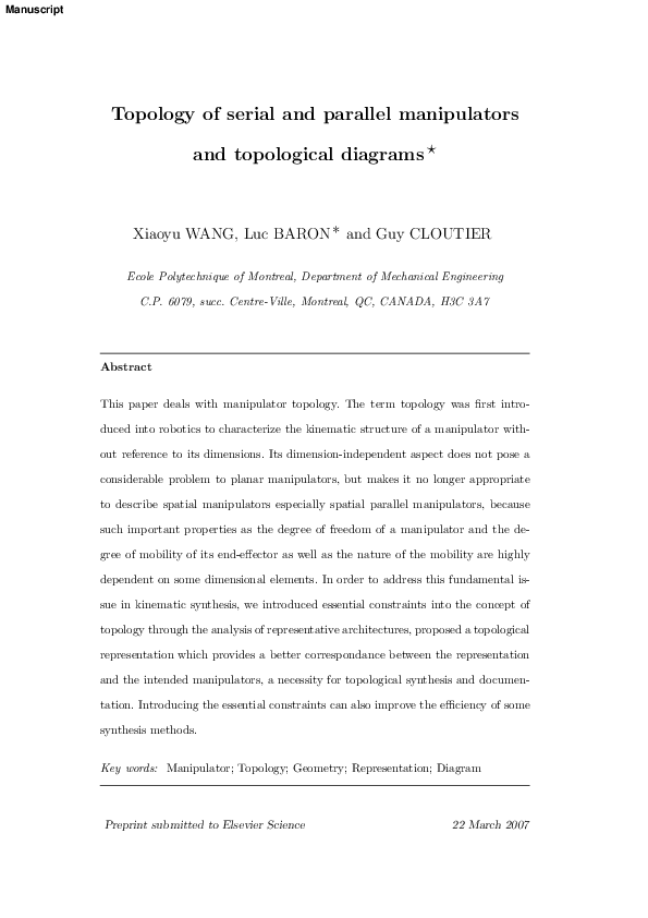 (PDF) Topology of serial and parallel manipulators and topological diagrams