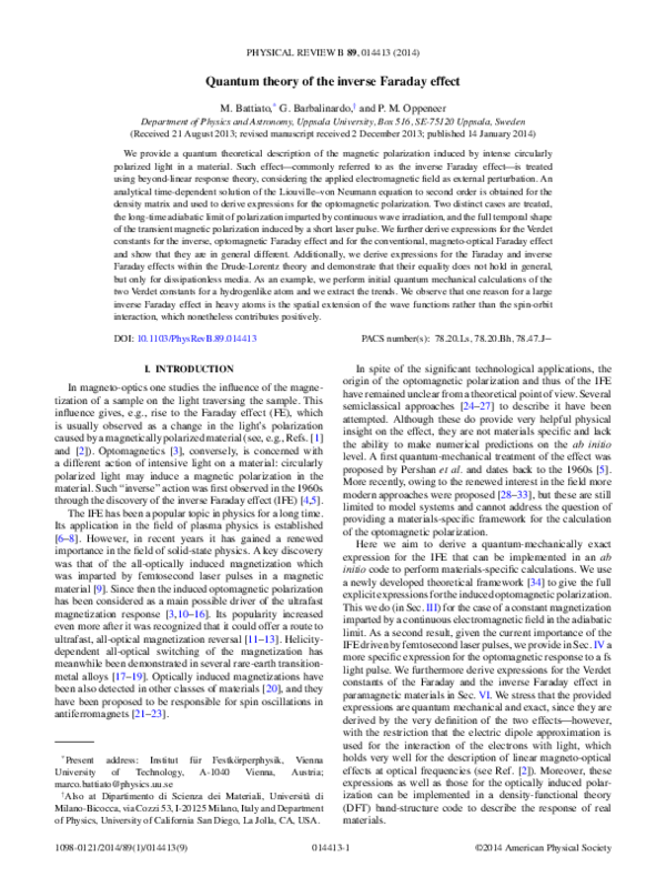 Pdf Quantum Theory Of The Inverse Faraday Effect