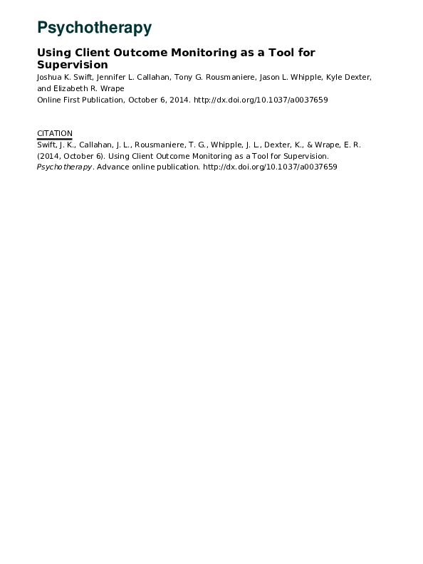 (PDF) Using Client Outcome Monitoring as a Tool for Supervision