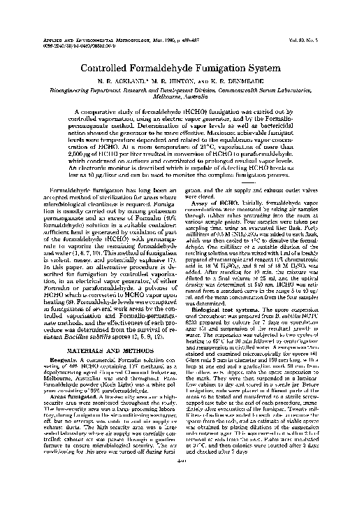 (PDF) Controlled Formaldehyde Fumigation System