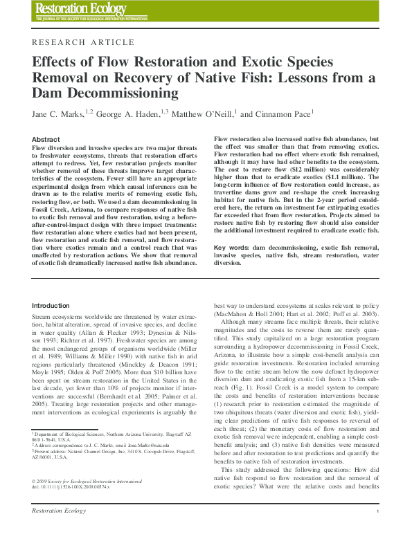 (PDF) Effects of Flow Restoration and Exotic Species Removal on ...
