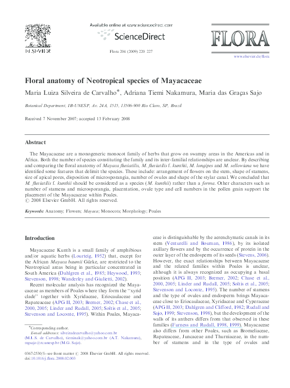 (PDF) Floral anatomy of Neotropical species of Mayacaceae