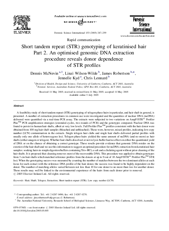 (PDF) Short tandem repeat (STR) genotyping of keratinised hair