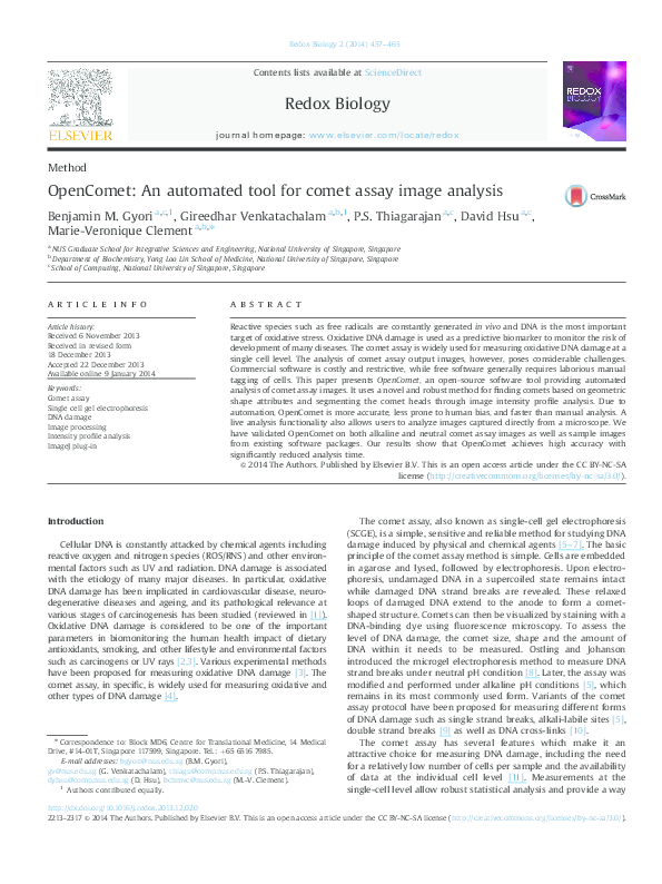 Pdf Opencomet An Automated Tool For Comet Assay Image Analysis