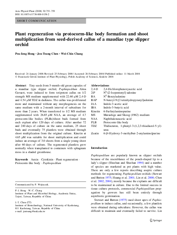 (PDF) Plant regeneration via protocorm-like body formation and shoot ...