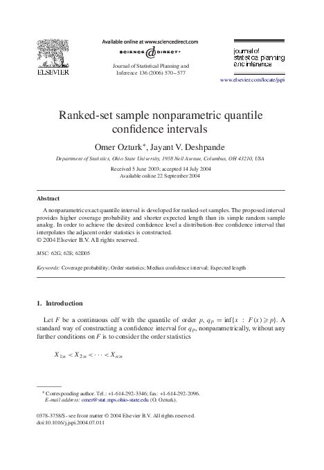 (PDF) Ranked-set sample nonparametric quantile confidence intervals