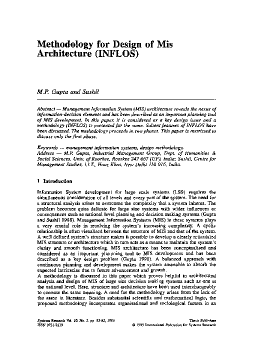 (PDF) Methodology for Design of Mis Architecture (INFLOS)