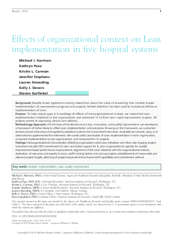(PDF) Effects of organizational context on Lean implementation in five ...