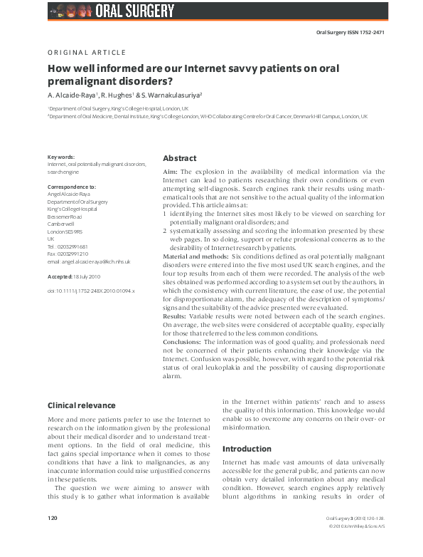 (PDF) How well informed are our Internet savvy patients on oral ...