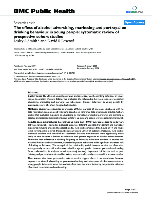 (PDF) BMC Public Health The effect of alcohol advertising, marketing ...