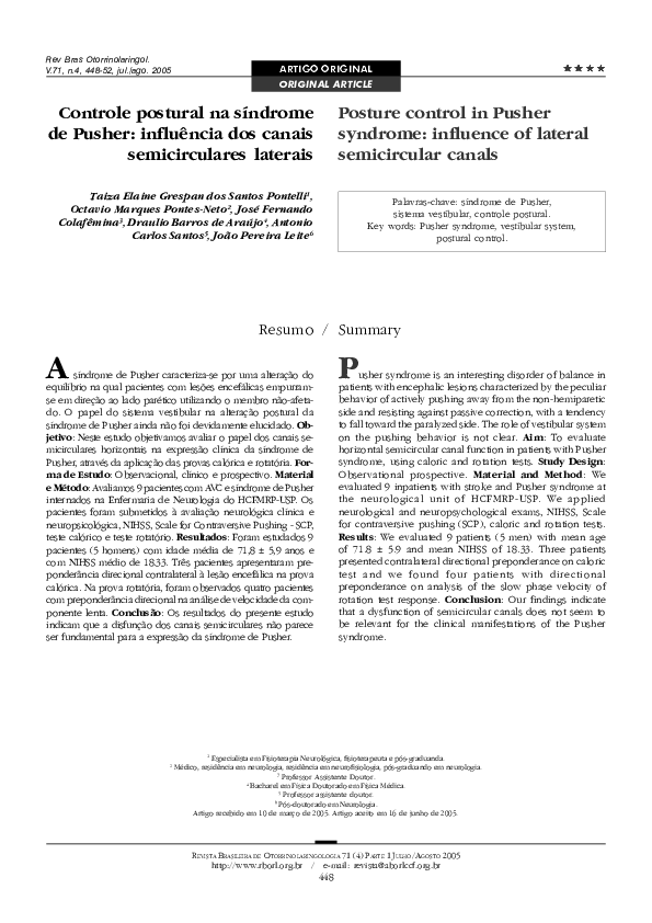 (PDF) Posture control in Pusher syndrome: influence of lateral ...