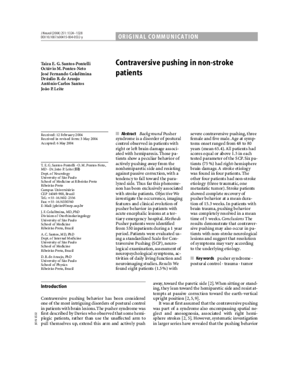 (PDF) Contraversive pushing in non-stroke patients