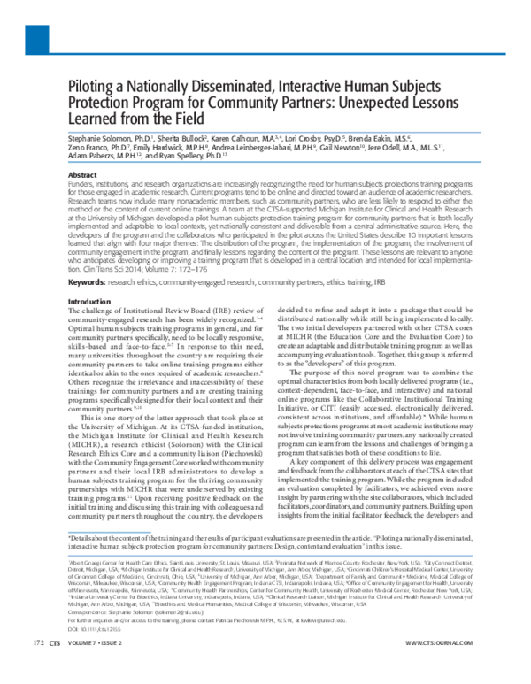 (PDF) Piloting a Nationally Disseminated, Interactive Human Subjects ...