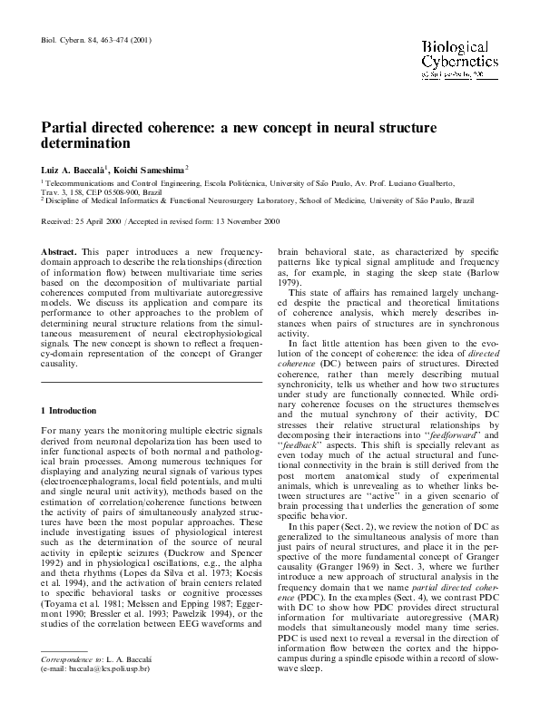 (PDF) Partial directed coherence: a new concept in neural structure ...