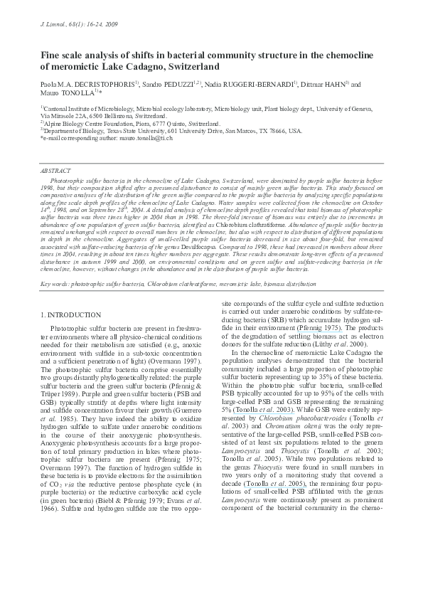(PDF) Fine scale analysis of shifts in bacterial community structure in the chemocline of ...