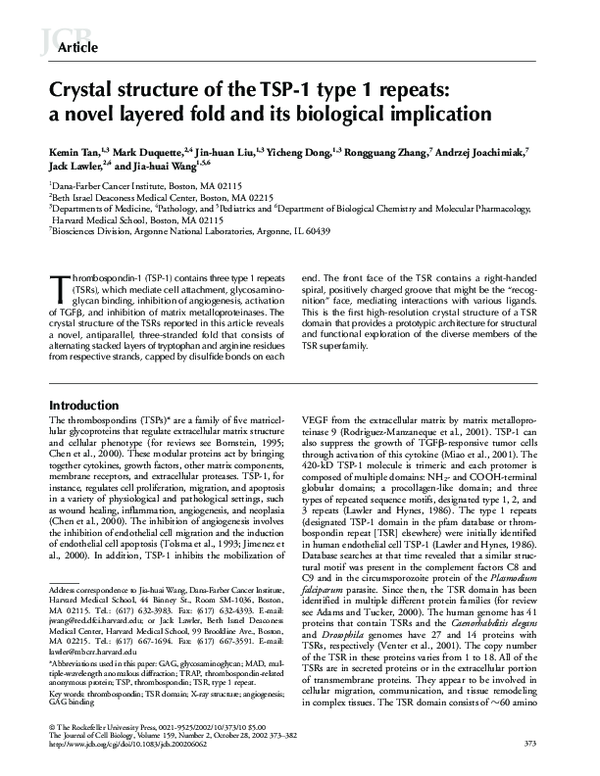(PDF) Crystal structure of the TSP-1 type 1 repeats: a novel layered ...