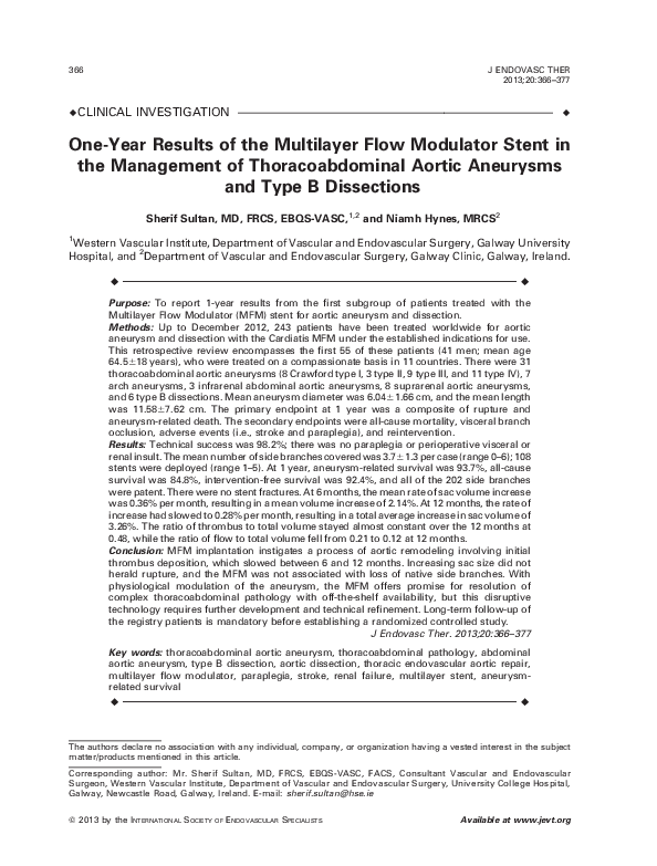 (PDF) One-Year Results of the Multilayer Flow Modulator Stent in the ...