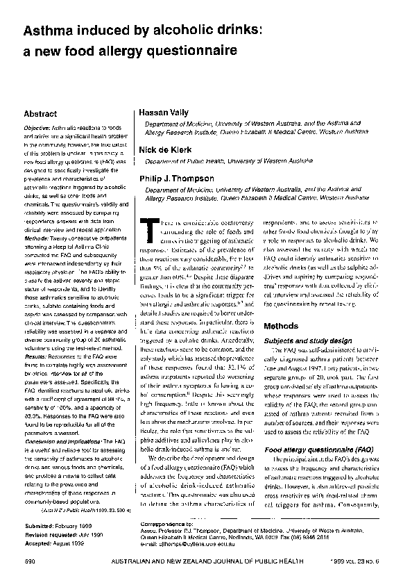 (PDF) Asthma induced by alcoholic drinks: a new food allergy questionnaire