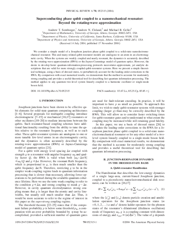 (PDF) Superconducting phase qubit coupled to a nanomechanical resonator: Beyond the rotating ...