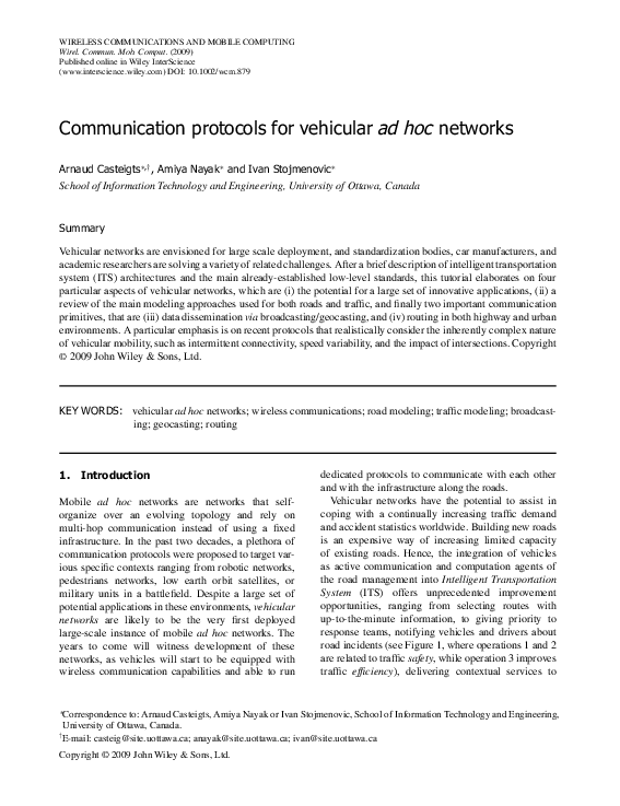 (PDF) Communication protocols for vehicular ad hoc networks