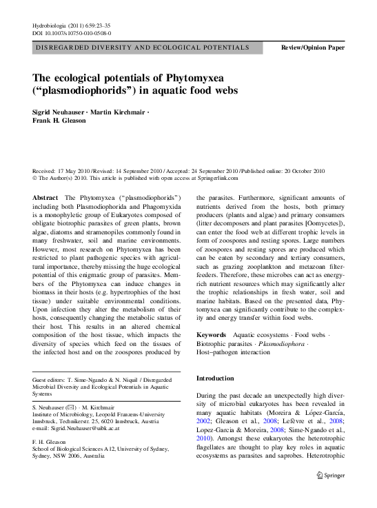 (PDF) The ecological potentials of Phytomyxea (“plasmodiophorids”) in ...