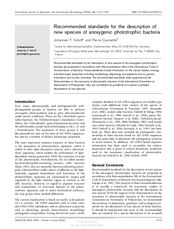 (PDF) Recommended standards for the description of new species of ...