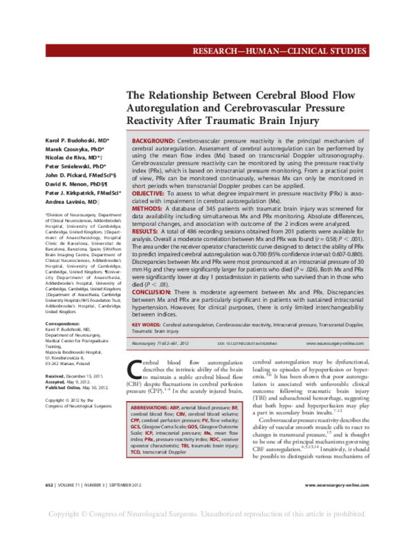 (PDF) The Relationship Between Cerebral Blood Flow Autoregulation and ...