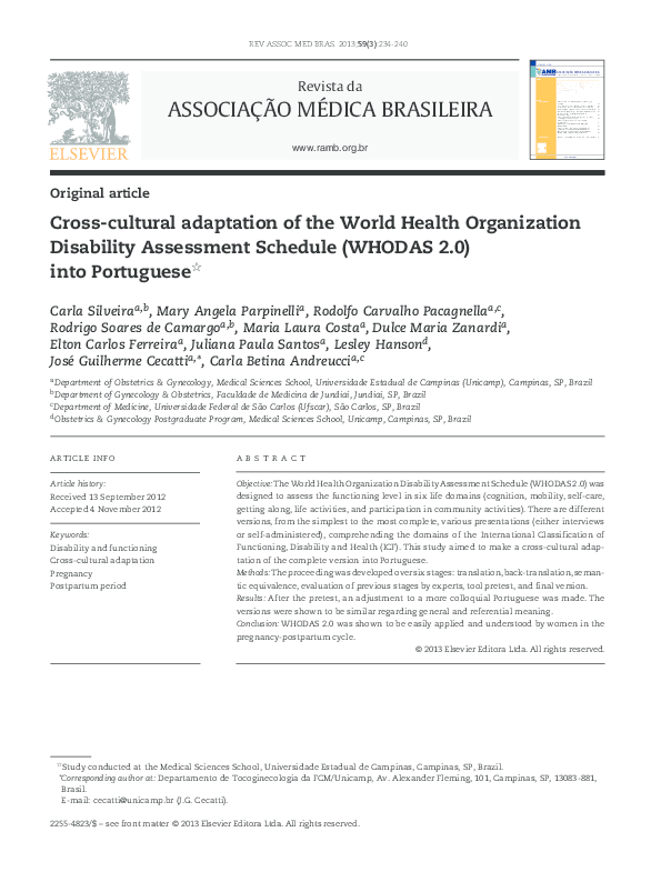 (PDF) Adaptação transcultural da Escala de Avaliação de Incapacidades ...