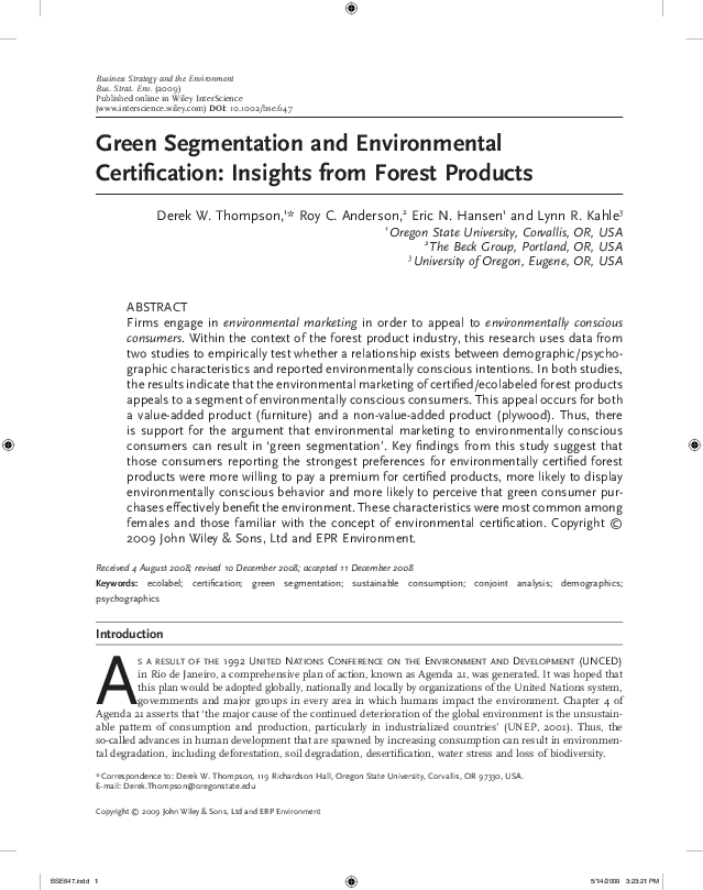 (PDF) Green segmentation and environmental certification: insights from ...