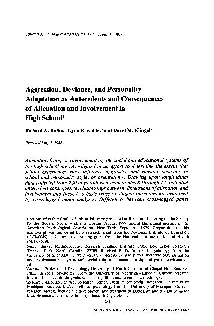 (PDF) Aggression, deviance, and personality adaptation as antecedents ...